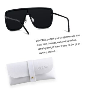 LYZOIT Rimless Oversized Square Sunglasses for Women Men Flat Top Shield Frameless Sun Glasses Super Dark Black Shades sensitive eyes