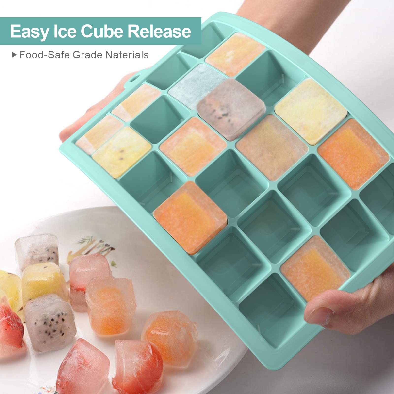 Ice Cube Trays 3 Pack, Silicone Ice Cube trays for Freezer, 24 Cubes per Ice Trays, Cube Trays With Removable Lid, Easy to Remove, Chilling Drinks