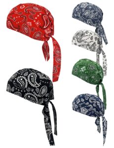 cotton doo rags skull bandana motorcycle dew rags head wrap cycling sweat hard helmet liner paisley chef hats do rag welder welding rag caps for men and women (paisley pack)