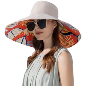 HUAMULAN Women Wide Brim Summer Sun Hat Wired Edge Floral Beach Fishing Bucket Hats Reversible Foldable Travel UV Protection