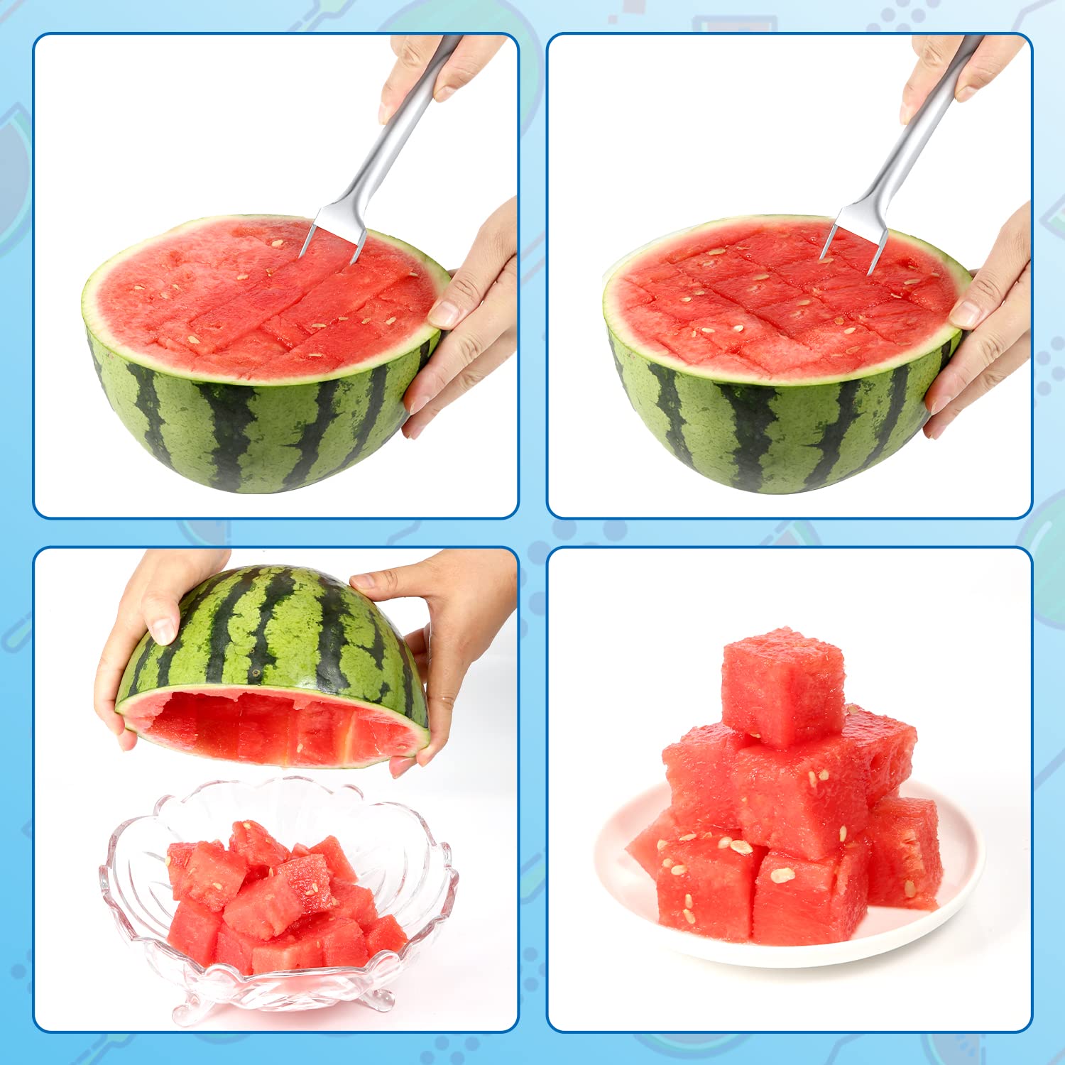 2pcs Watermelon Slicer Fork, Watermelon Cutting Tool 2-In-1 Watermelon Fork Slicer Cutter Stainless Steel Fruit Fork Cutter for Party Camping Fruit Shape