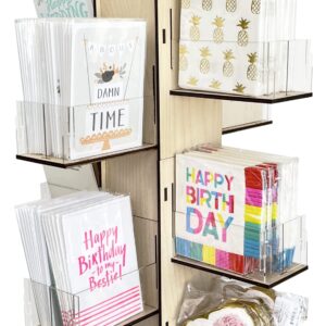 4-Sided Rotating Display Stand - Stationary, Greeting Cards, Stickers, Postcards, Coasters, Napkins - Heavy-Duty, Smooth Rotation, Easy to Assemble, Craft Shows, Trade Shows, Farmers Markets (Natural)