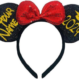 Personalized Graduation Mouse Ears for Class of 2024, Custom Graduation Gifts, Black Sequin Headband with Red Sequin Bow