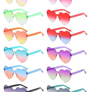 LIULIUBTY Heart Shaped Rimless Sunglasses, Bachelorette Party Cool Sunglasses 12 Pack, Colorful Plastic Funky Sunglasses Party Favors (Gradient colors)