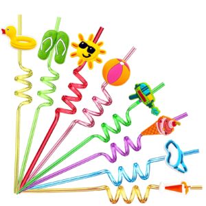 24 beach drinking straws beach ball pool summer birthday party supplies decorations with 2 pcs cleaning brushes