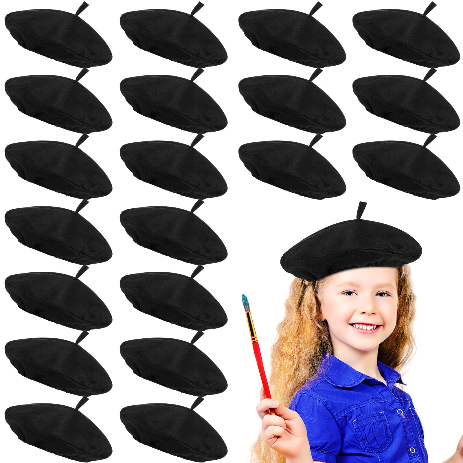 Mepase 20 Pieces Berets for Children French Paris Themed Party Decor Beret Painters Hat Kids Pumpkin Beret (Black)