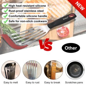 Beijiyi Fish Spatula Turner Set of 2, Heat Resistant Silicone Edge Slotted Fish Spatulas for Nonstick Cookware, Flexible and Thin Stainless Steel Kitchen Cooking Spatula Flipper for Fish, Egg, Pancake