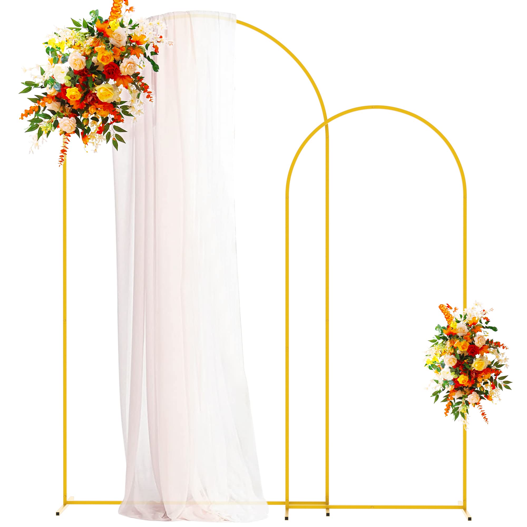 Putros Metal Arch Backdrop Stand Gold Wedding Arch Stand Set of 2 (7.2FT/6FT) Square Arched Frame for Birthday Party Graduation Ceremony Decoration