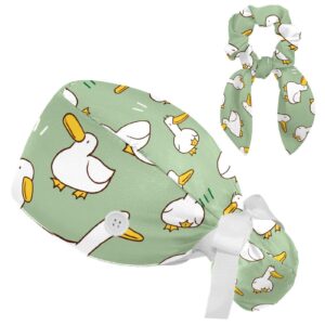 women working cap with buttons bouffant hat cute cartoon duck animal nurse scrub caps long hair