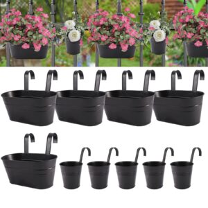 5pcs 5.5"x10.6" metal iron hanging flower pots and 5pcs 3.8" hanging flower pots metal iron bucket planter(black)