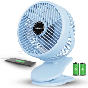 aogeli portable fan,small clip on fan,clip fan for bed,mini desk fan,10000 mah rechargeable battery operated fan,3 speeds personal fan,360°rotate clip fan for stroller golf cart travel camping blue