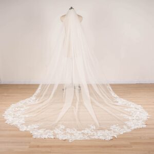 ELAWBTY 1 T Floral Lace 3 4 5 M Long Wedding Bridal Veil F22 Ivory