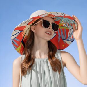 HUAMULAN Women Wide Brim Summer Sun Hat Wired Edge Floral Beach Fishing Bucket Hats Reversible Foldable Travel UV Protection