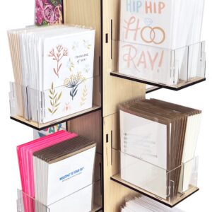 4-Sided Rotating Display Stand - Stationary, Greeting Cards, Stickers, Postcards, Coasters, Napkins - Heavy-Duty, Smooth Rotation, Easy to Assemble, Craft Shows, Trade Shows, Farmers Markets (Natural)