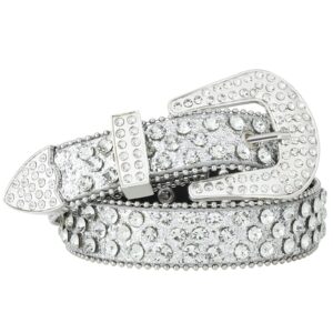 awaytr rhinestone belt for women men - western cowgirl sequin diamond bling studded belts for jeans pants (100cm, silver)