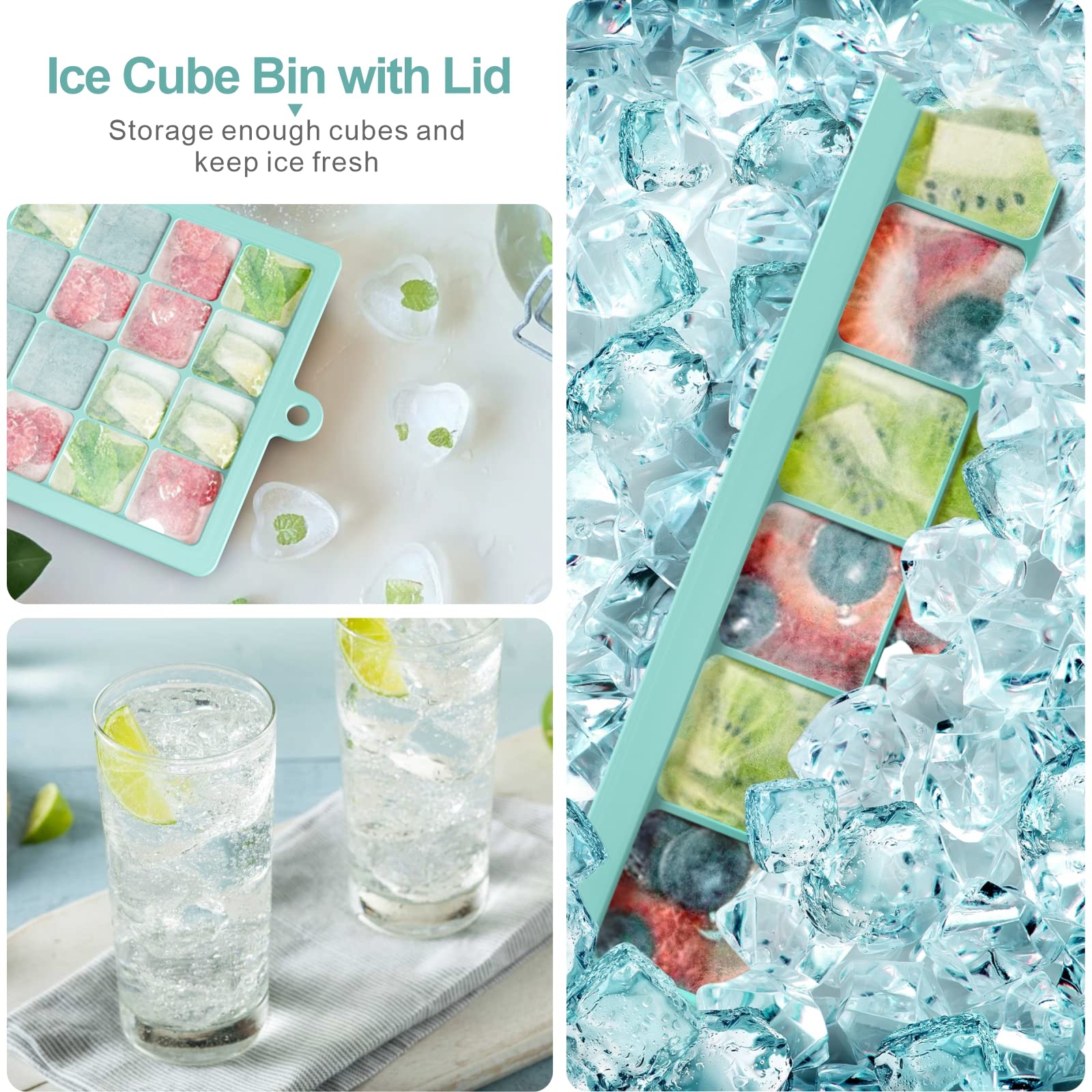 Ice Cube Trays 3 Pack, Silicone Ice Cube trays for Freezer, 24 Cubes per Ice Trays, Cube Trays With Removable Lid, Easy to Remove, Chilling Drinks