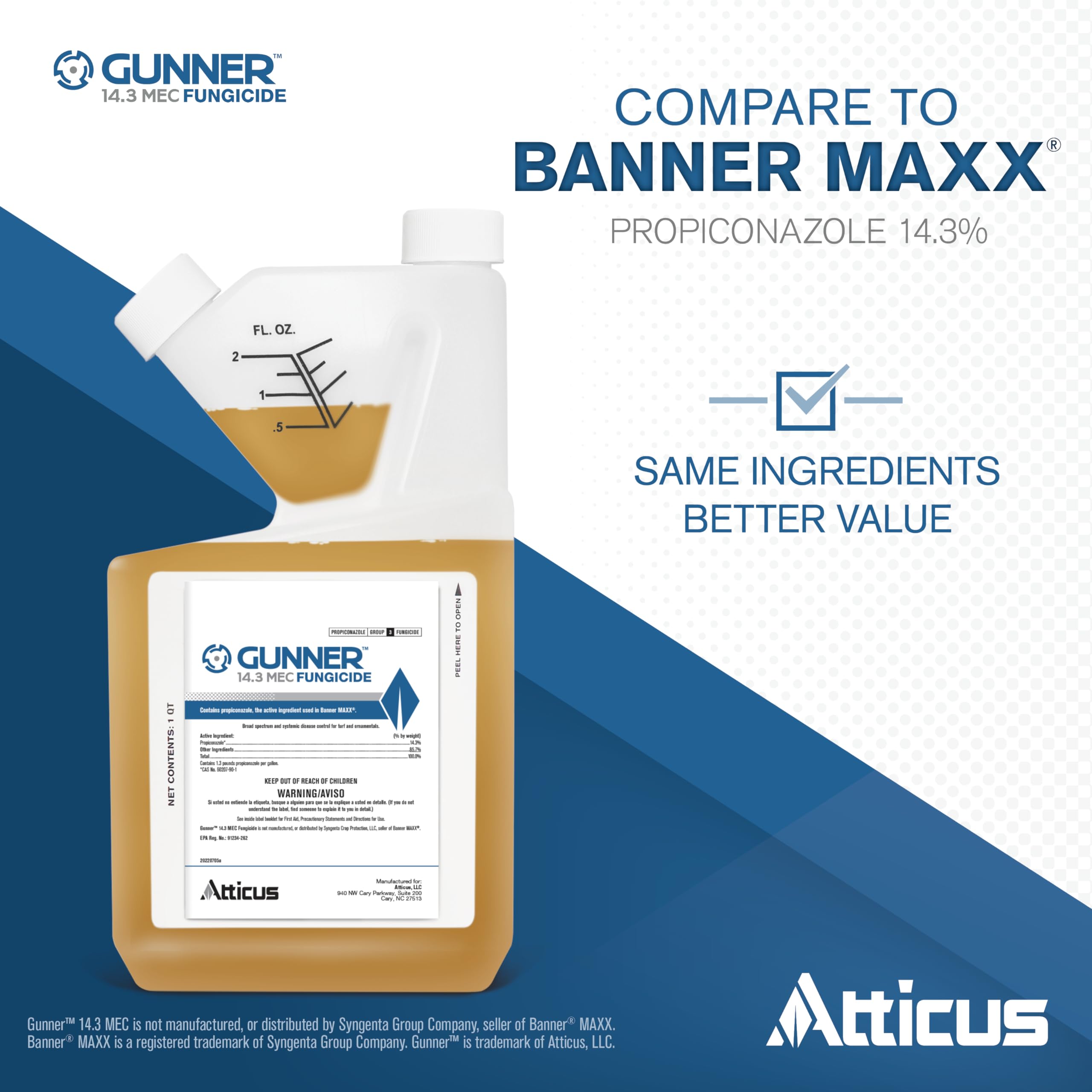 Gunner 14.3 MEC Propiconazole Fungicide (32 OZ) by Atticus (Compare to Banner Maxx) – Controls Brown Patch, Dollar Spot, Blights, Powdery Mildew, and Rusts