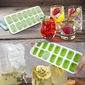 BOHAIPAN Ice Cube Tray, 2 Pack Silicone Ice Tray, 14 Ice Cube Molds with Lids, Stackable Ice Cube Molds for Chilling Drinks, Whiskeys, Cocktails (Blue + Green)