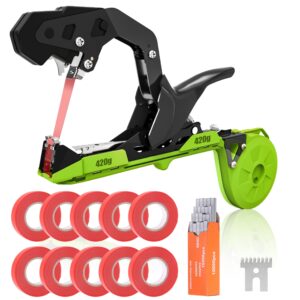 swansoft plant tying machine, lightweight plant vine tying tape machine tool, plant tape gun for tomatoes, grapes and vegetable garden, come with 10000pcs staples 10 rolls tape (green)