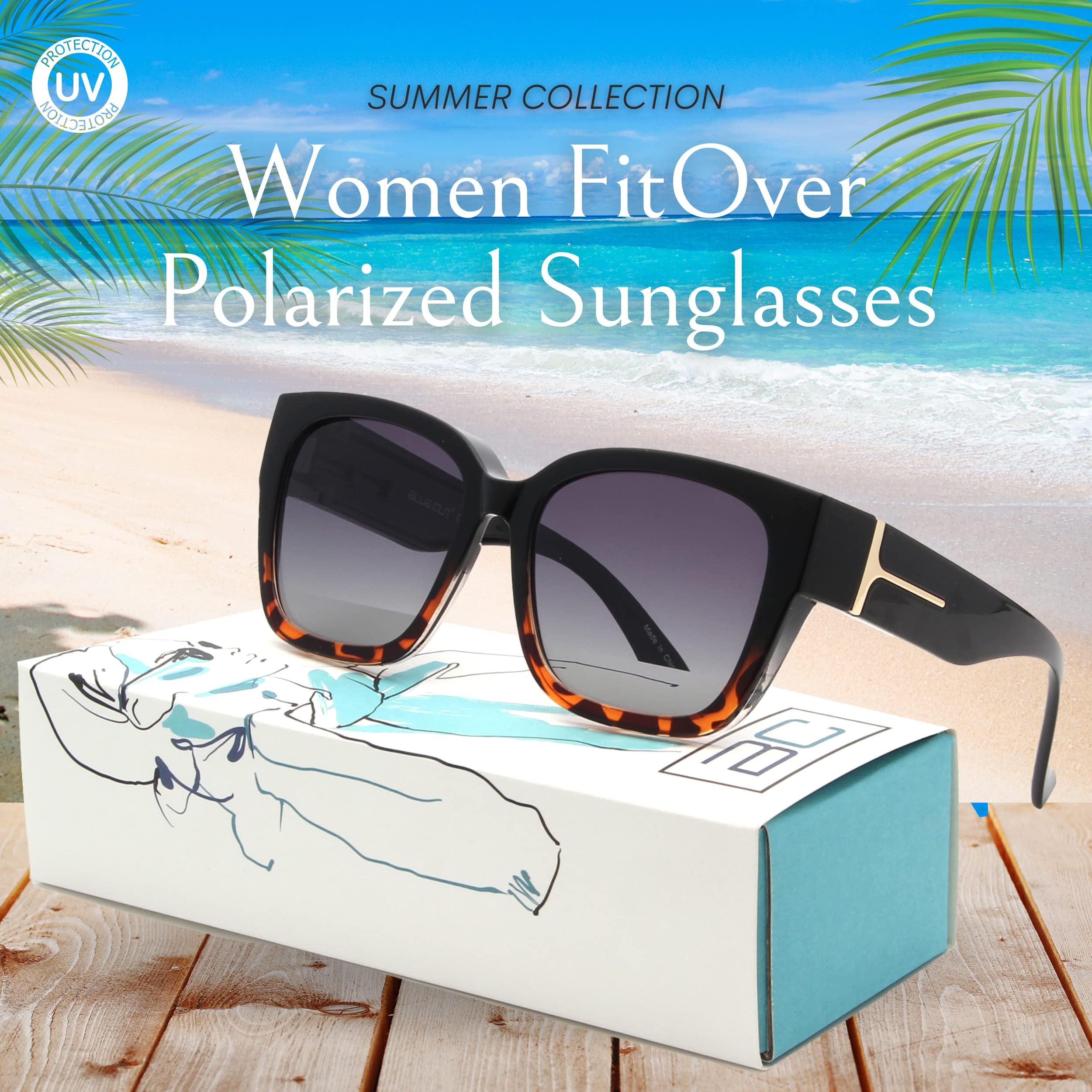 BLUE CUT Fit Over Polarized Sunglasses For Women Stylish Solar Shield Clip-On Over Prescription Glasses