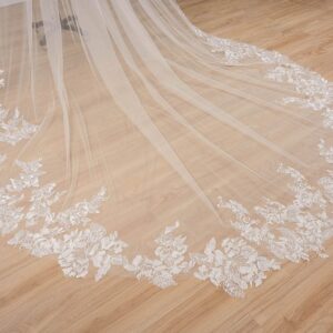 ELAWBTY 1 T Floral Lace 3 4 5 M Long Wedding Bridal Veil F22 Ivory