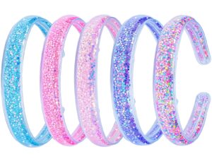 yqc glitter headbands for girls -5pcs cute sparkly headband for kids -girl shiny stars head bands -sequin anti-slip headband for little girl hair accessories (clear)