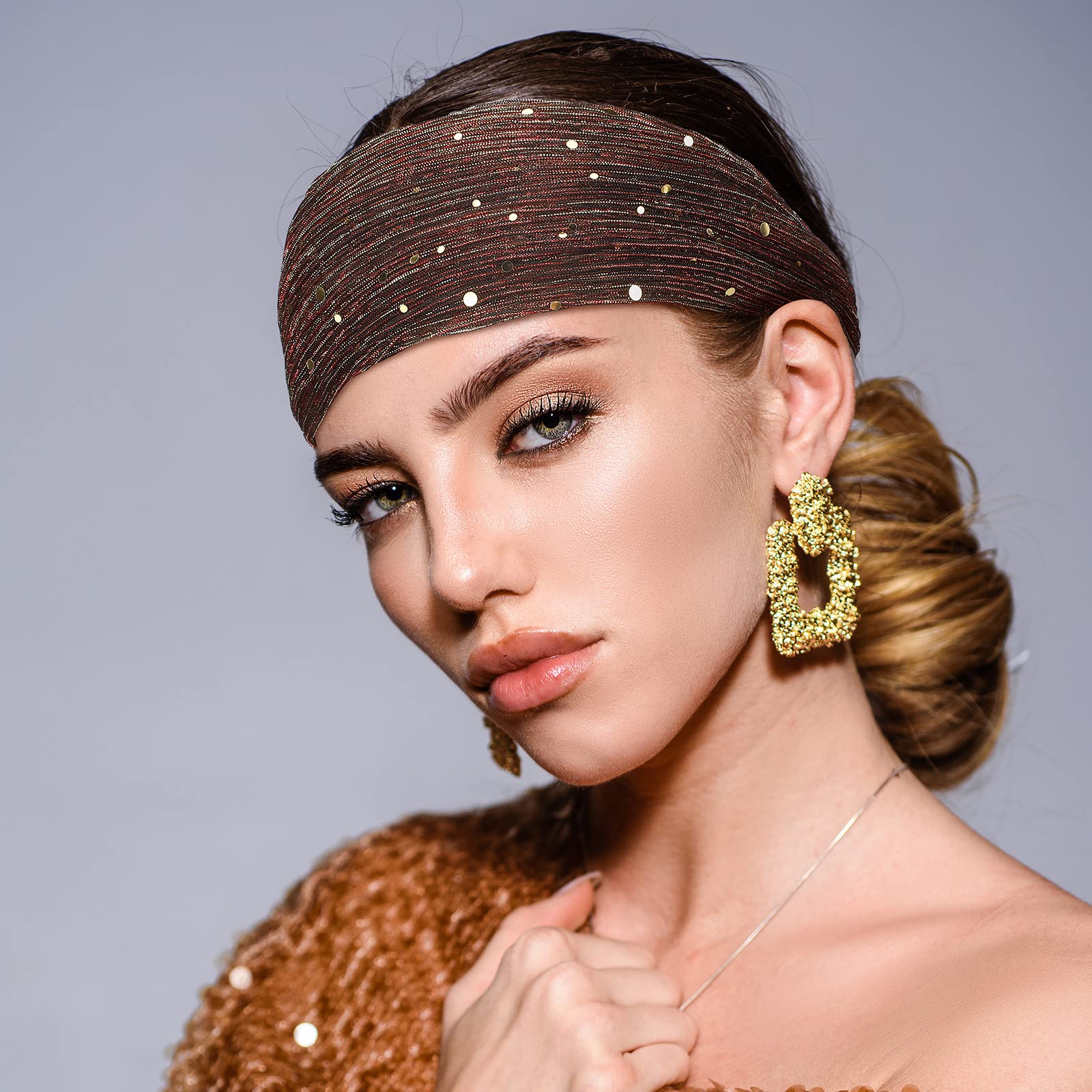 Wavyknot 12 Pieces Bling Boho Headbands Sequins Wide Headbands African Head Wrap Stretchy Hair Bands Breathable Turban Elastic Yoga Running Sport Hair Scarf Hair Accessories for Women