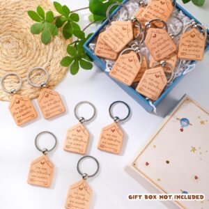 Inbagi 20 Pcs New Home Keychain Bulk Welcome Home Keychain Gifts House Key Chain New Homeowner Engraved Wooden Key Tag Small House Shaped Keychains for Family Client Buyer Customer