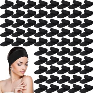 tigeen 80 pcs hairband, adjustable spa headband for washing face, spa facial headband for women, makeup headbands for woman skincare, hair band for shower makeup, black