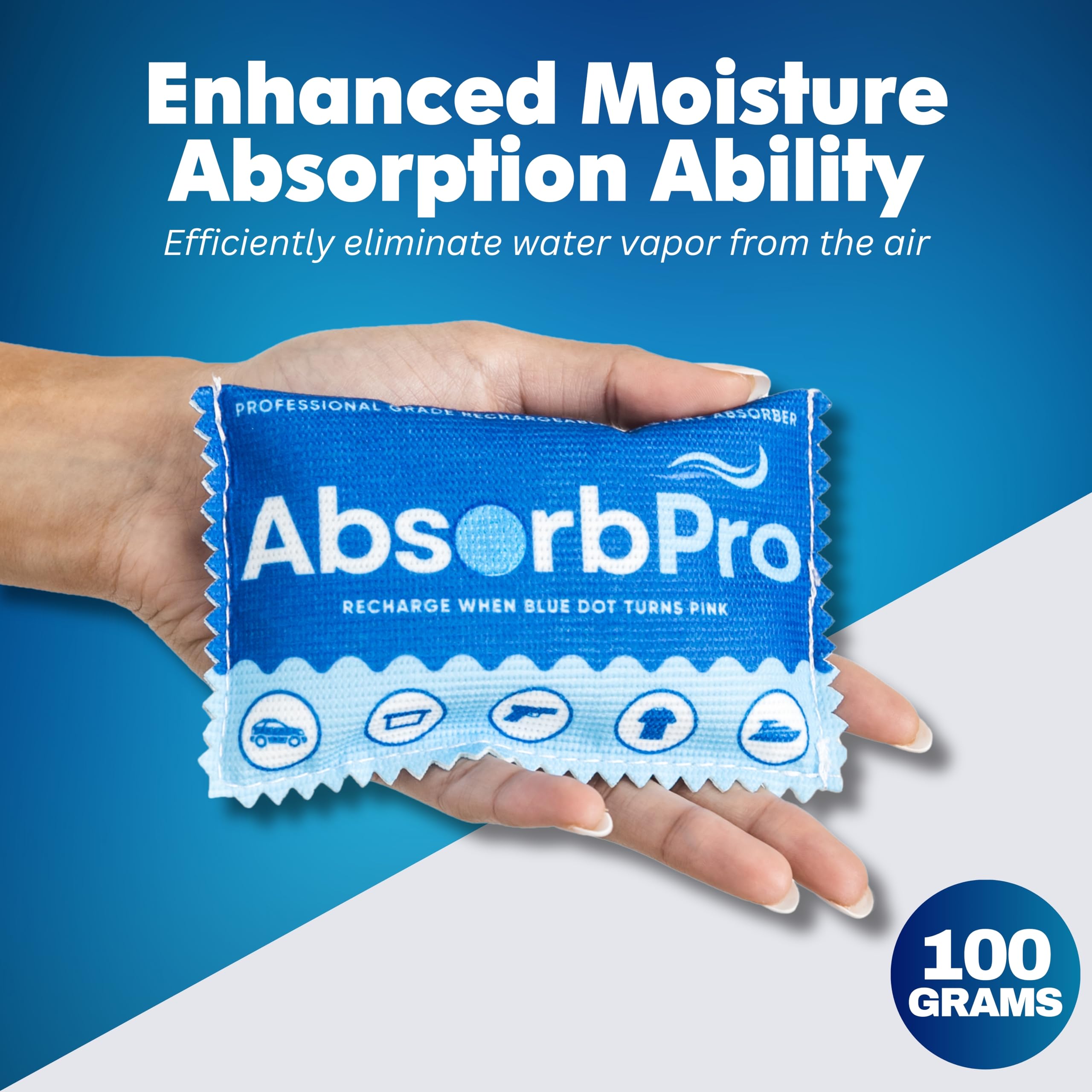 Absorb Pro Rechargeable Dehumidifier Bag 3-Pack - 100g Reusable Moisture Absorbers - Silica Gel Packets for Bins, Totes, Gun Safe, Food Storage, Clothes, Cars, and Boats