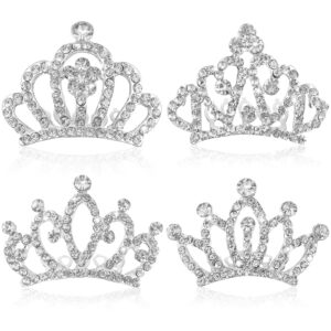 minkissy 4pcs crown comb hair clips medium girl hair clips combs for kids cute tiaras small rhinestone tiara mini rhinestone mini tiara crowns for little girls kids party headdress silver