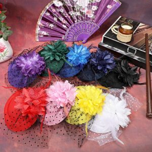 Jeyiour 9 Pcs Fascinators Hats Tea Party Hats for Women with Veil Flower 20s 50s Feather Pillbox Hat with Clips, 9 Colors (Multi Colors)