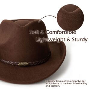 EOGIMI Men & Women's Classic Wide Brim Western Felt Cowboy Cowgirl Hat with Belt Buckle Cow/Coffee