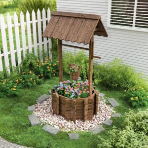 UDPATIO Wishing Wells for Yard, Large Wooden Wishing Well Planter for Outdoors, Upgrade Wishing Well with 4 Reinforced Rod & Hanging Bucket for Garden Patio Lawn Backyard Home Decor