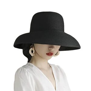 joytrends floppy wide brim summer beach straw hat upf straw sun hat for women girl black