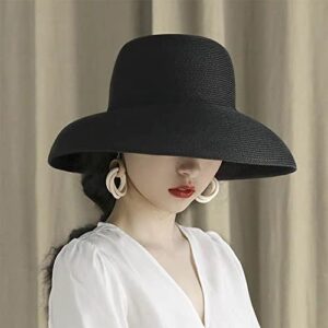 Joytrends Floppy Wide Brim Summer Beach Straw Hat UPF Straw Sun Hat for Women Girl Black