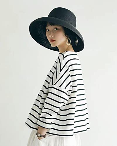 Joytrends Floppy Wide Brim Summer Beach Straw Hat UPF Straw Sun Hat for Women Girl Black