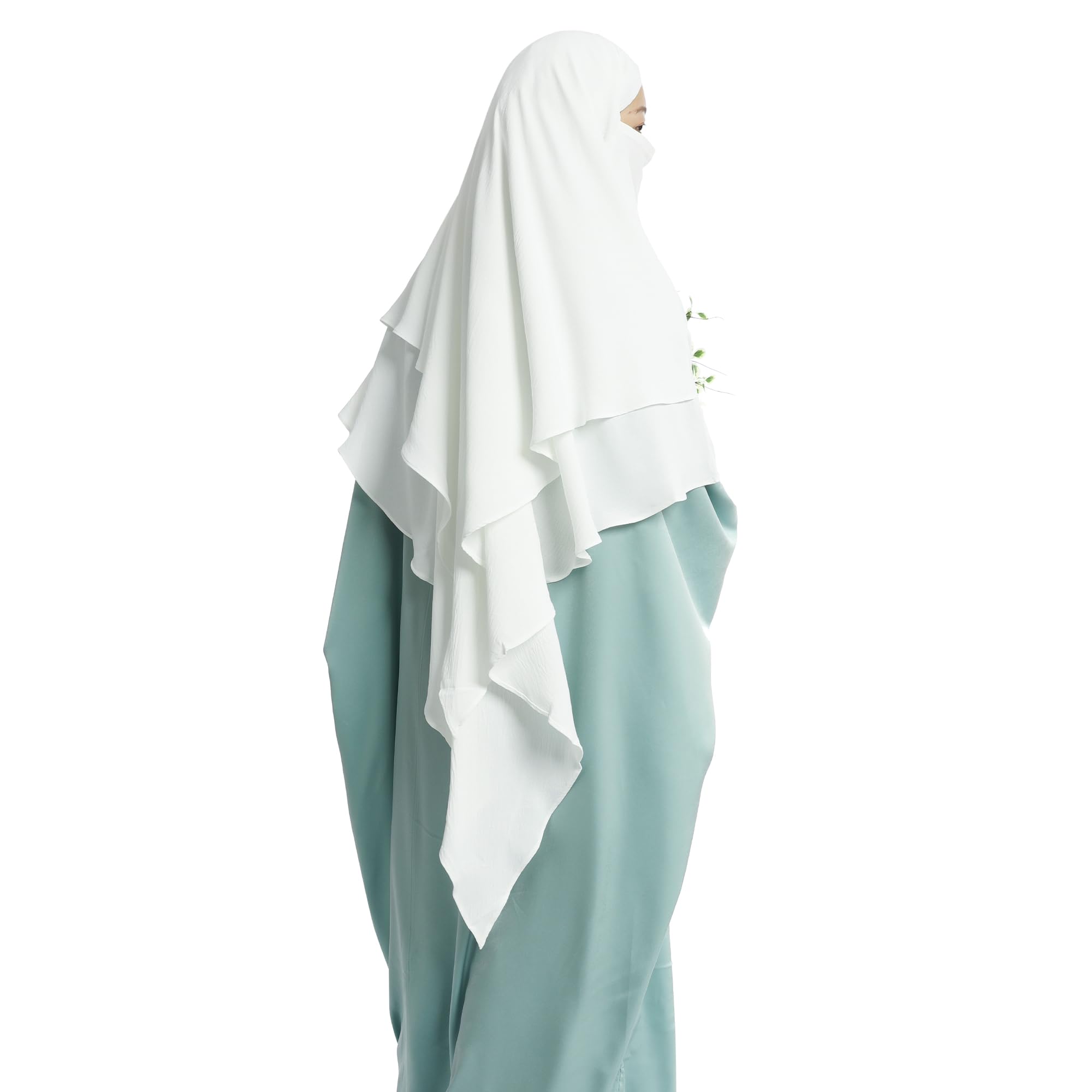 khalat Muslim Prayer Hijab 2 Layers Soft Breathable Hijab Islamic Dubai Womens Instant Long Hijab White