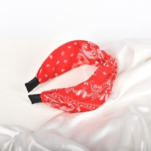 Red Knotted Boho Paisley Headband for Women's Hair - Non-Slip Turban Twist Knot Bandana Hairband