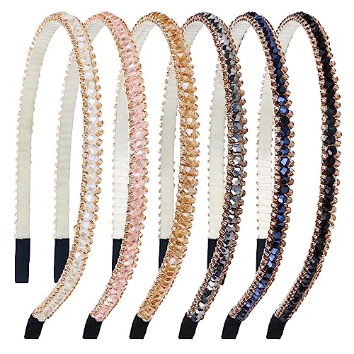 Cinaci 6 Pack Decorative Sparkly Glitter Crystal Rhinestone Headbands Bling Beaded Hair Bands Accessories for Women Girls