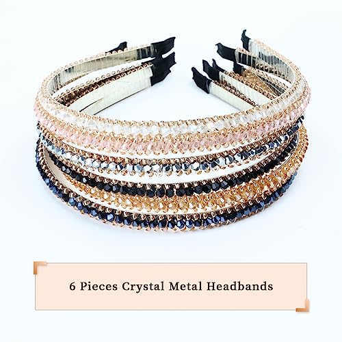 Cinaci 6 Pack Decorative Sparkly Glitter Crystal Rhinestone Headbands Bling Beaded Hair Bands Accessories for Women Girls