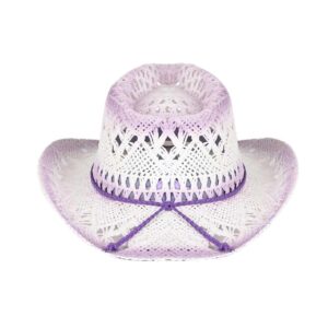 C.C Ombre Open Weave Cowbay Hat with Braided Trim, Lavender