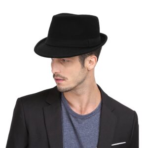 fedora hat men felt panama jazz hat women classic manhattan structured trilby hat short brim vintage fedora hat band (black)