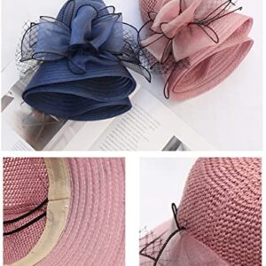 KORADI Women Organza Kentucky Derby Hat Fascinators Bucket Bowler Hat for Tea Party Bridal Wedding Church Dress Hat Wide Brim Sun Cap(Beige)