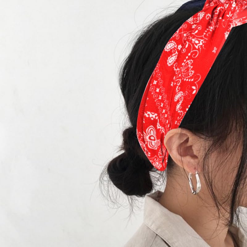 Red Knotted Boho Paisley Headband for Women's Hair - Non-Slip Turban Twist Knot Bandana Hairband