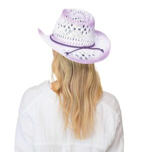 C.C Ombre Open Weave Cowbay Hat with Braided Trim, Lavender