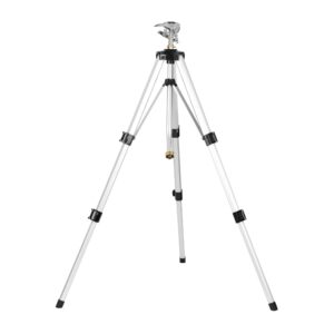 styddi heavy duty impact sprinkler on tripod base, tall metal pulsating telescoping tripod sprinkler for large area, yard, lawn, garden, waters up to 70 ft. diameter, legs extends up to 36-inch