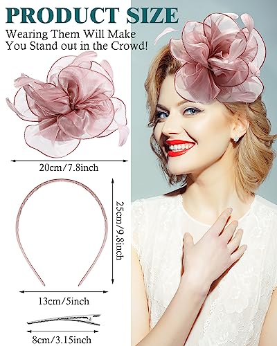 6 Pcs Fascinators Hat Tea Party Headwear Ribbons Feathers Women Hat Flower Mesh Headband Wedding Flower Hair Clip for Party Wedding Carnival