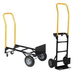 folding hand truck and dolly, heavy duty 330 lb capacity metal dolly cart with telescoping handle and rubber wheels, convertible hand truck dual purpose 2 wheel dolly cart for moving/warehouse/grocery