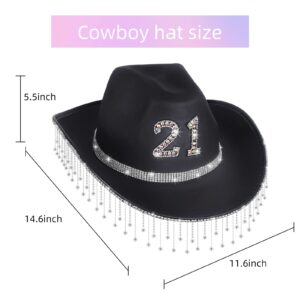 JUSTOTRY 21st Birthday Black Cowboy Hat - 21ST Birth Day Gifts Outfit for Women Cowgirl Hats with Wide Brime for 21st Birthday Decorations…